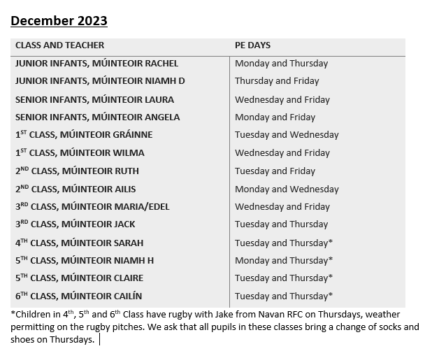 School Calendar | Ard Ri CNS